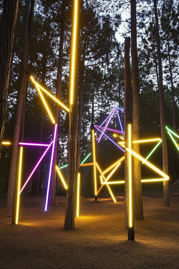 A Forest Where the Trees Branches Form Glowing Neon Geometric Patterns ...