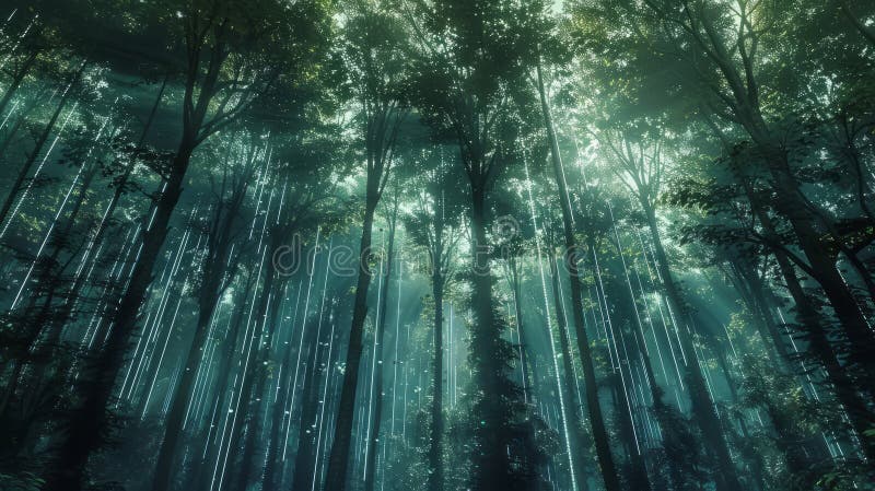 Forest Where the Trees and Foliage are Made of Digital Data Streams and ...