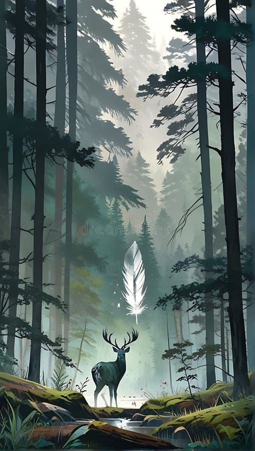 A Forest with a White Feather in the Middle of it Stock Illustration ...