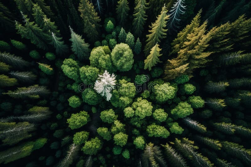Forest with White Tree. Drone Top View. Generative AI. Stock ...