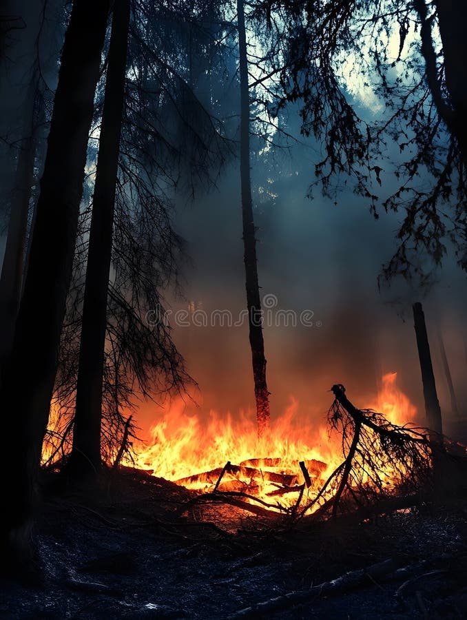 Forest Wild Fire Burn Burning Trees Flame Emergency Stock Illustration ...
