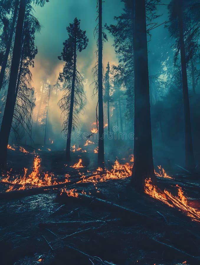 Forest Wildfire Burn Trees Flame Disaster Emergency Stock Image - Image ...