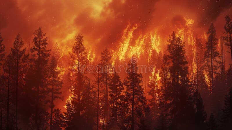 Forest Wildfire Engulfing Trees with Intense Flames at Night Stock ...