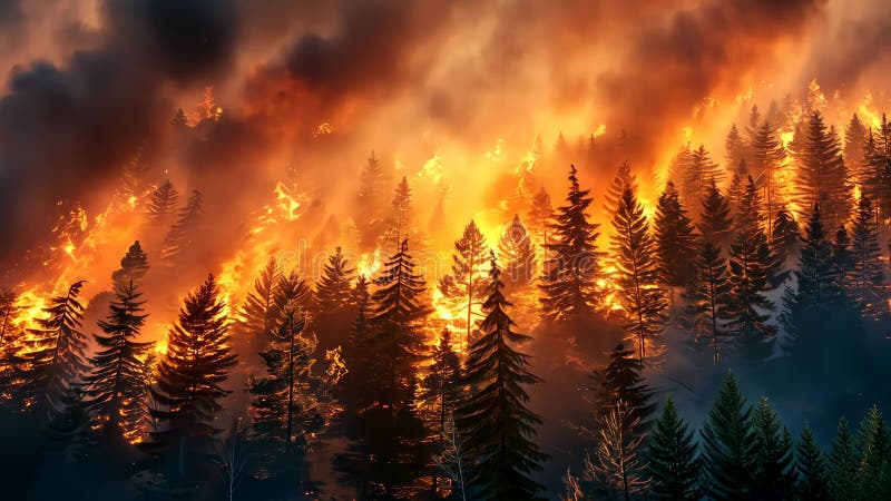 Forest Wildfire with Intense Flames and Smoke during Daytime ...