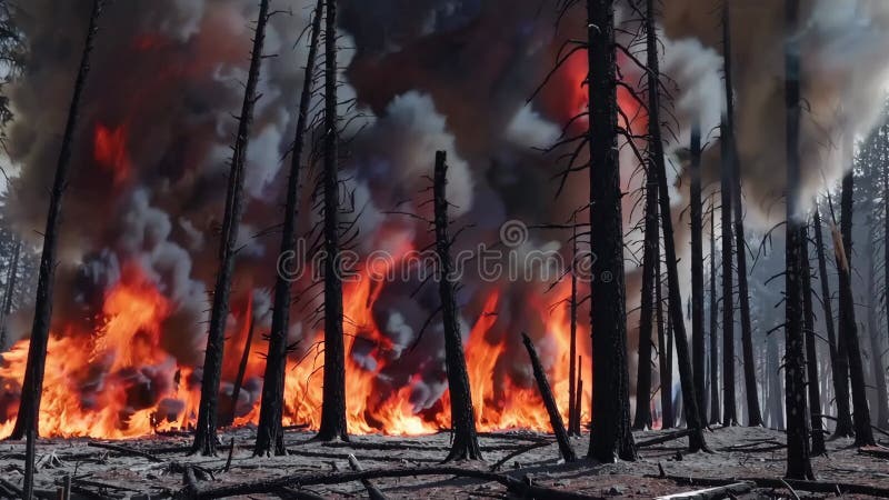 Forest Wildfire with Intense Flames and Smoke, Environmental Disaster ...