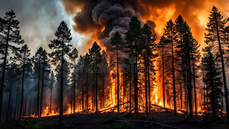 Forest Wildfire Raging through Trees, Consuming the Landscape with ...