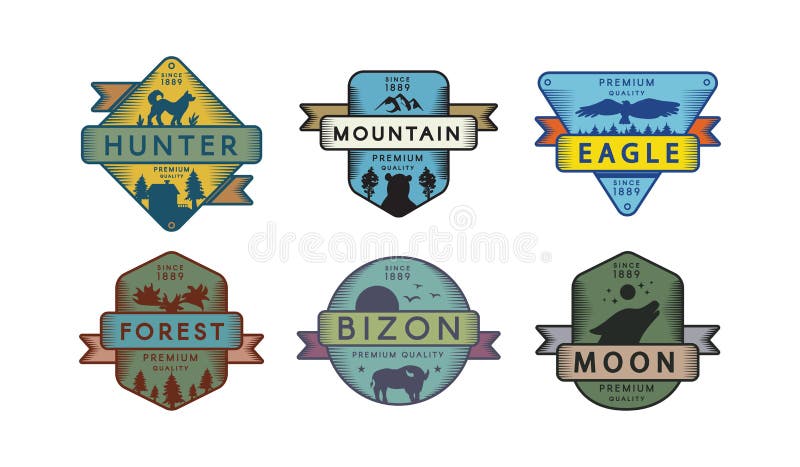 Forest Wildlife Vector Logo Templates Set Stock Vector - Illustration ...