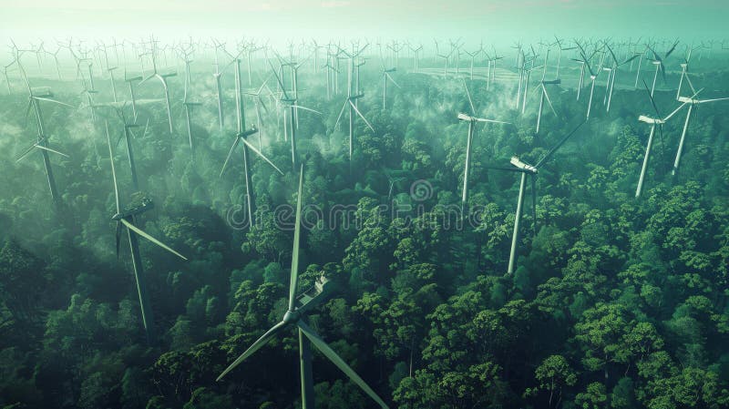 Forest with Wind Generators Embracing Clean Energy and Ecological ...