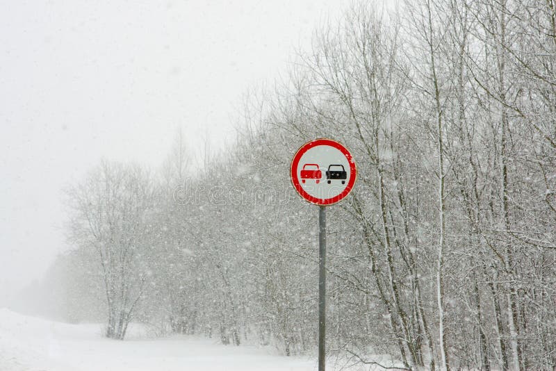 Forest in Winter and Traffic Sign Stock Image - Image of outdoors, stem ...