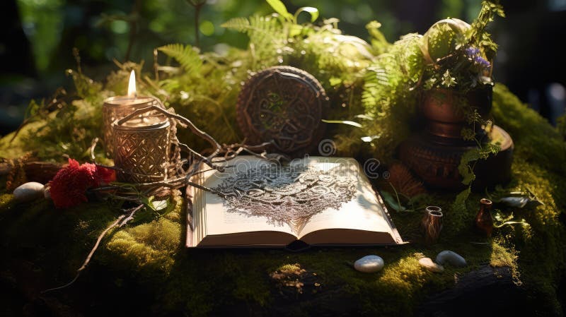 Forest witchcraft book stock illustration. Illustration of stones ...