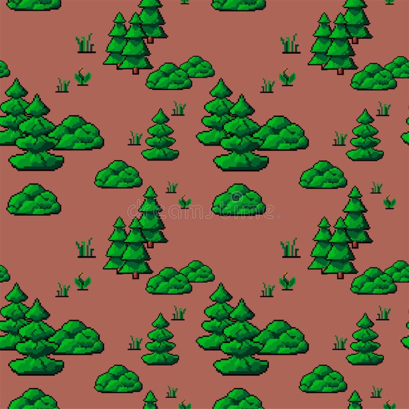 Forest or Woods with Pine Trees and Grass, Pixel Stock Vector ...