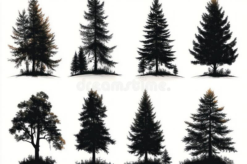 Forest Woods Trees Vector Illustration Set: Collection of Black ...