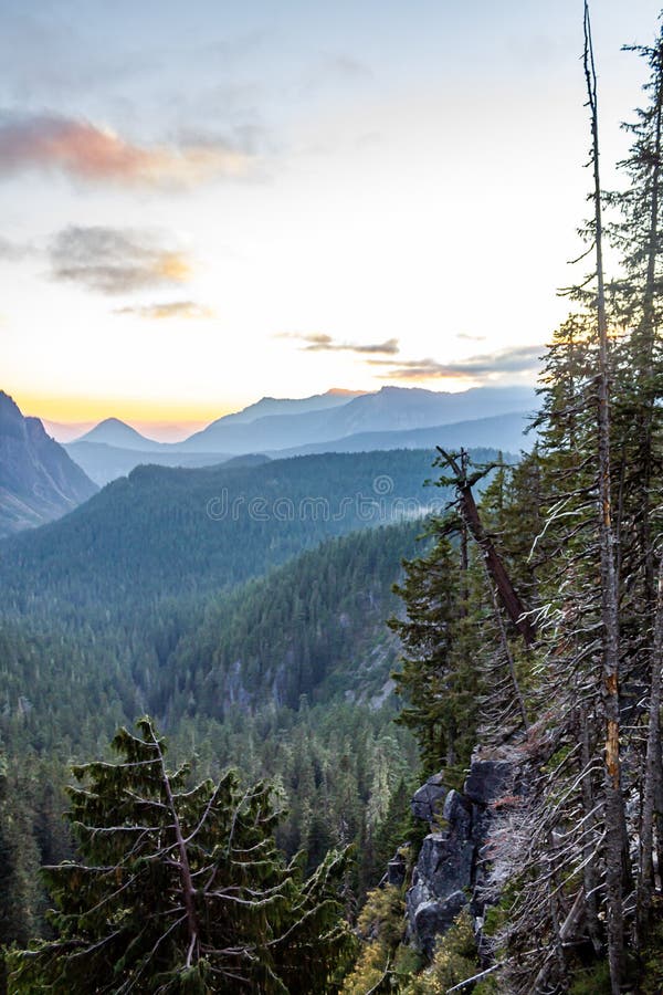 Forested Cliffside Over a Forested Mountain Range Stock Photo - Image ...