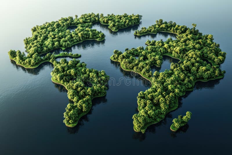 Forested Islands Forming Shape Continents Blue Lake Symbolizing ...