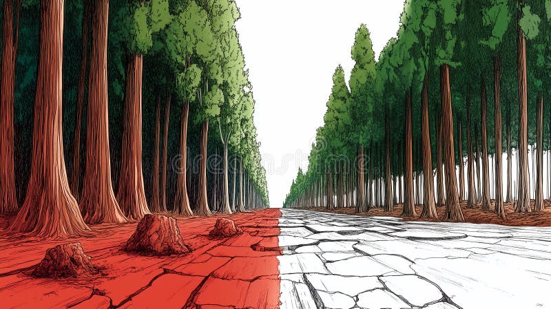 Forested Landscape with a Striking Contrast: the Left Side Shows Tree ...