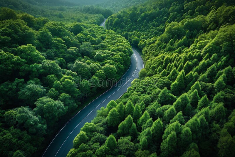 Forested Landscape Unfolds Beneath As a Sinuous Road Curves Gracefully ...