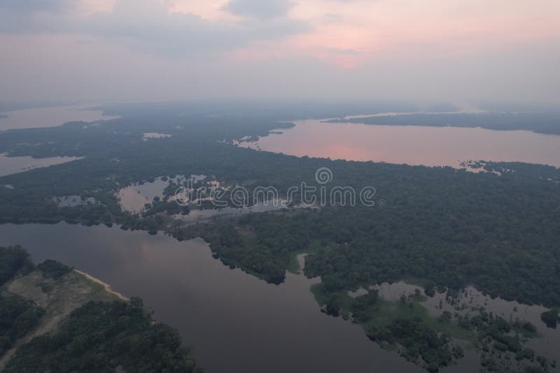 Forested Landscapes and Rivers at Dusk in the Amazon Region Stock Image ...
