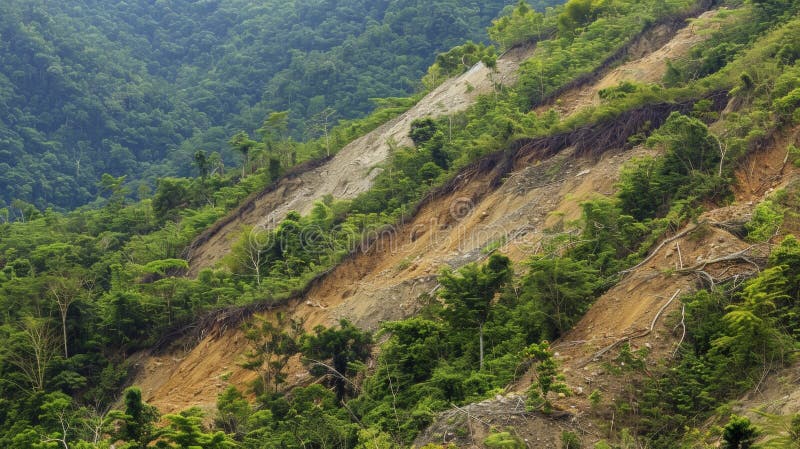 A Forested Mountain Slope with Patches of Earth Where Landslides Have ...