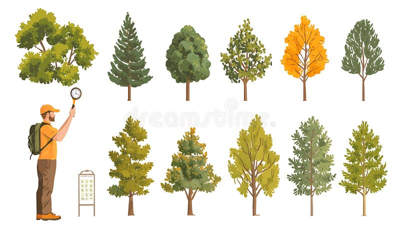A Forester Studying Diverse Tree Species Using a Forestry Tool and ...