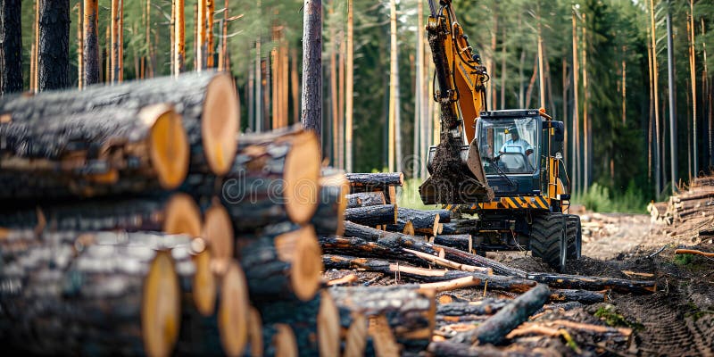 Forestry Forwarder Loading Logs in Forest Stock Photo - Image of ...