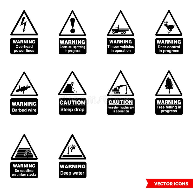 Forestry Hazard Signs Icon Set of Outline Types. Isolated Vector Sign ...