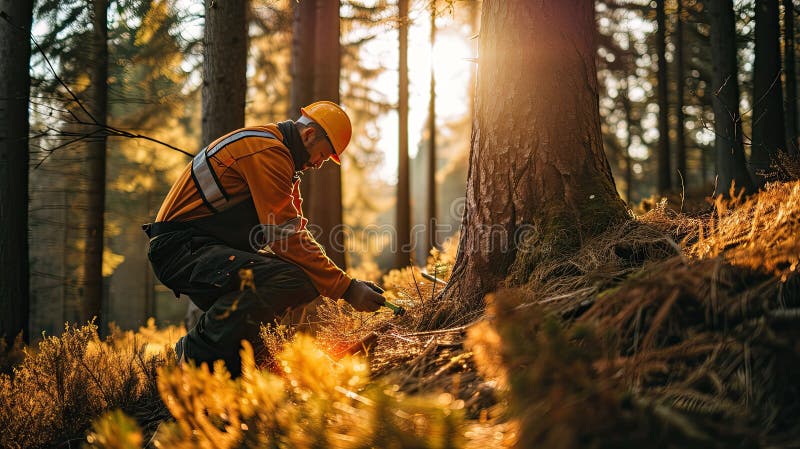 Forestry Worker Measuring and Marking Trees, Stock Image - Image of marking, adventure: 332420011