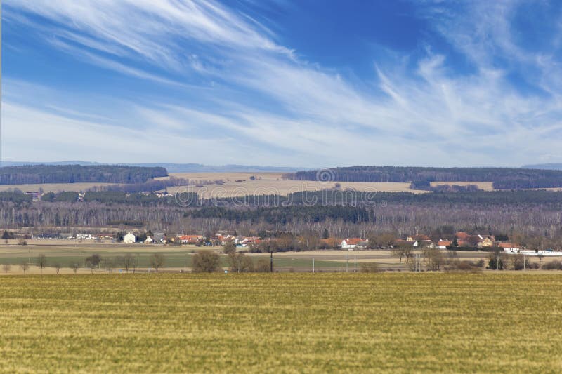 Forests, Fields, and Villages on the Horizon in Early Spring. Central ...