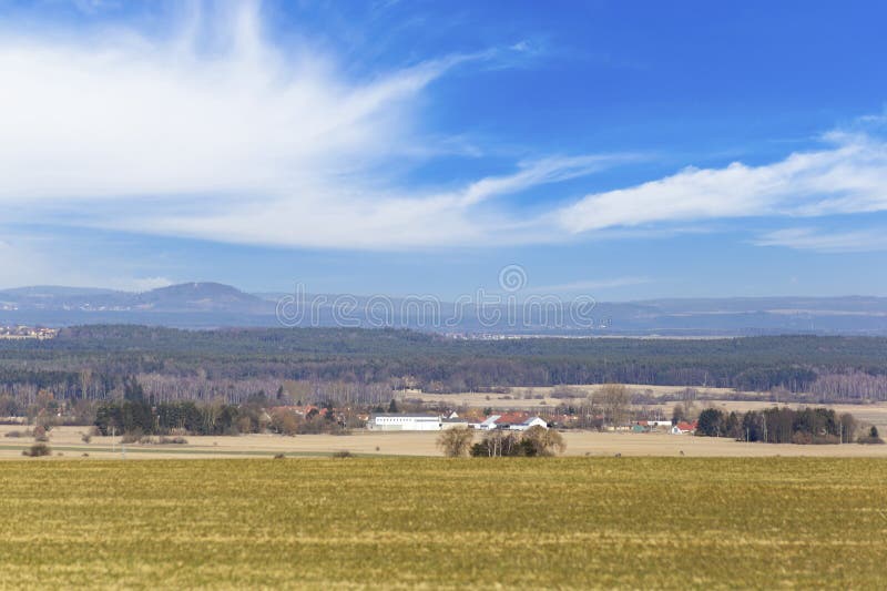 Forests, Fields, and Villages on the Horizon in Early Spring. Central ...