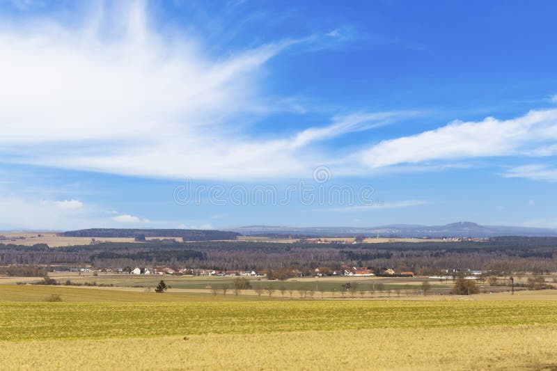 Forests Fields Villages Horizon Early Spring Central Europe Stock ...