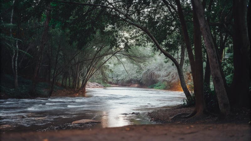 Forests and rivers stock illustration. Illustration of serene - 347065184