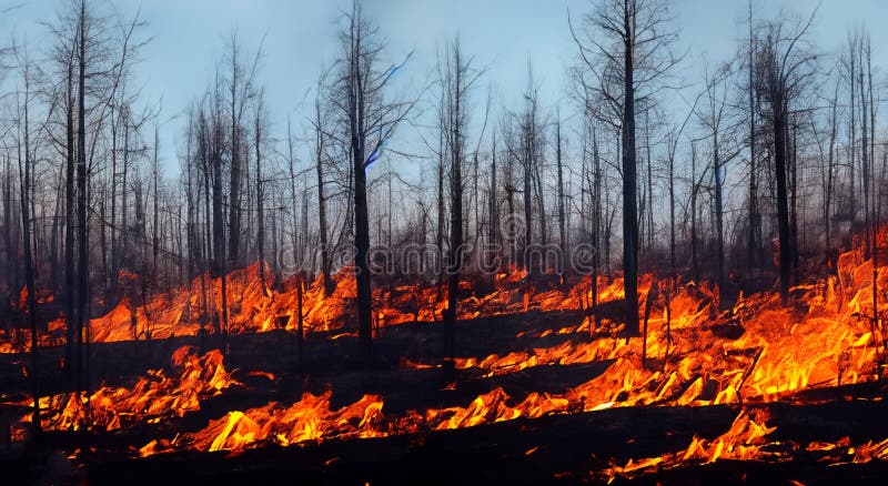 Forests Set on Fire by Fire Caused by Global Warming Stock Illustration ...