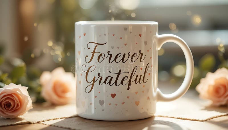 Forever Grateful Mug Inspirational Coffee Cup with Heart Design Stock ...