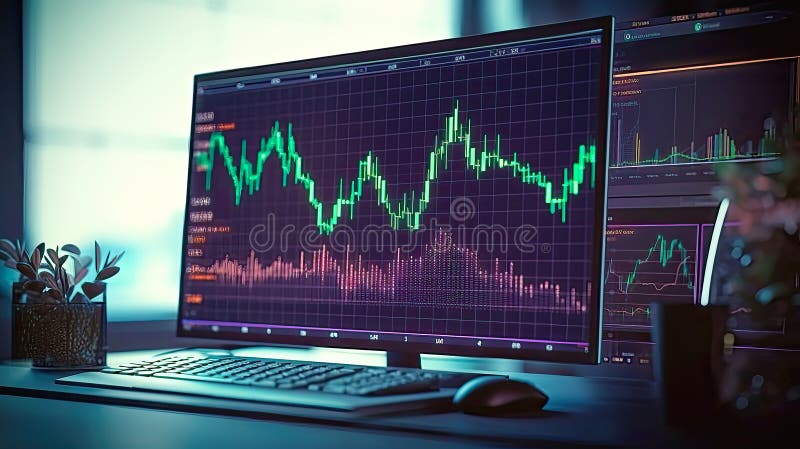 Forex Chart on Computer Screen in Office Interior. Stock Illustration ...