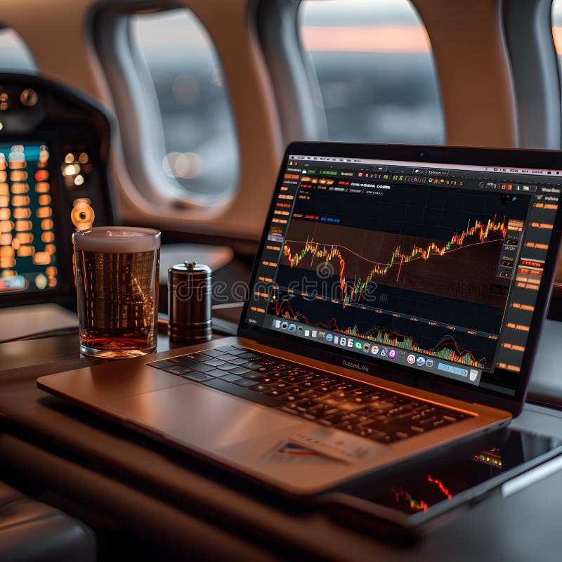 Forex Chart on a Mac Laptop while Trading in a Private Jet Stock ...