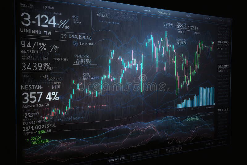 Forex Chart with Statistic Data and Market Quotes on Digital Screen ...