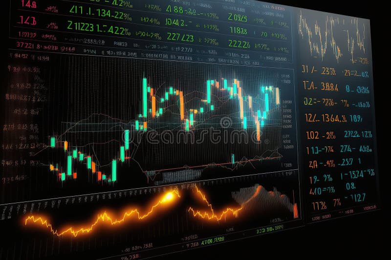 Forex Chart with Statistic Data and Market Quotes on Digital Screen ...