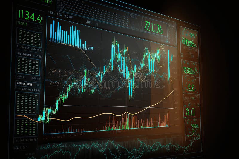 Forex Chart with Statistic Data and Market Quotes on Digital Screen ...