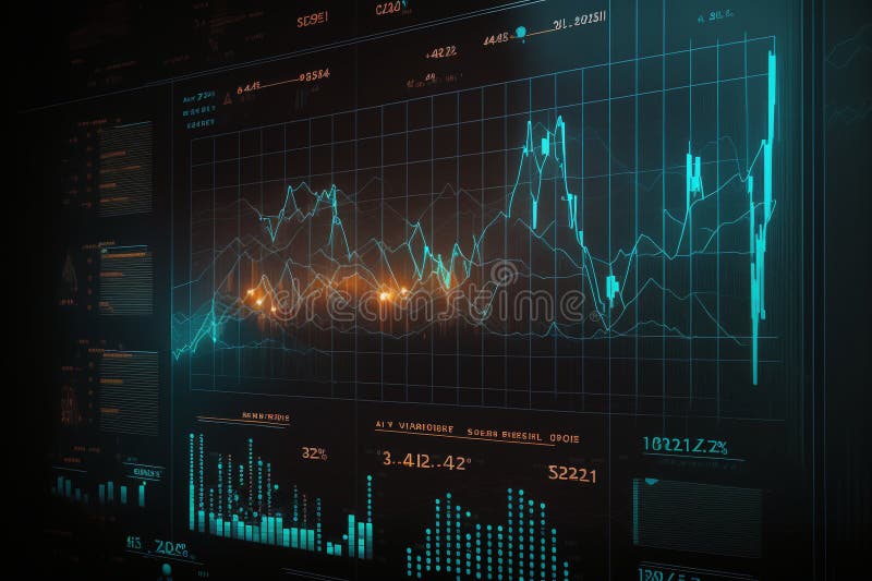 Forex Chart with Statistic Data and Market Quotes on Digital Screen ...