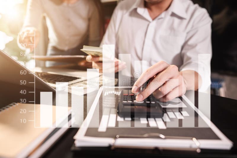 Forex Graph with Businessman Typing on Computer in Office on Background ...