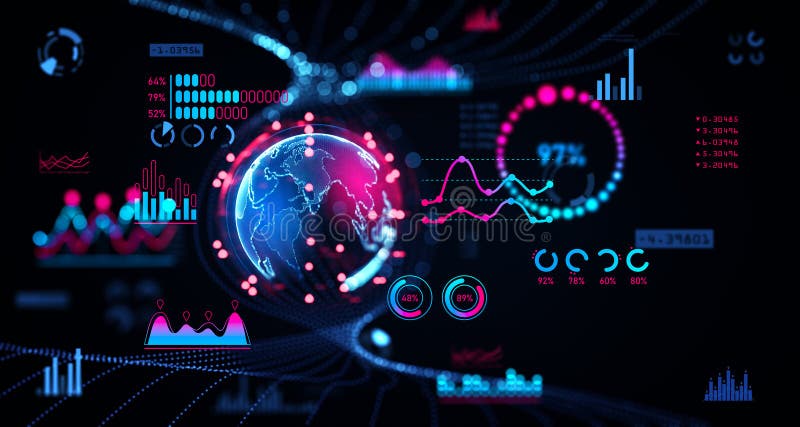 Forex Graph Chart and Big Business Data Dashboard, Earth Globe and ...