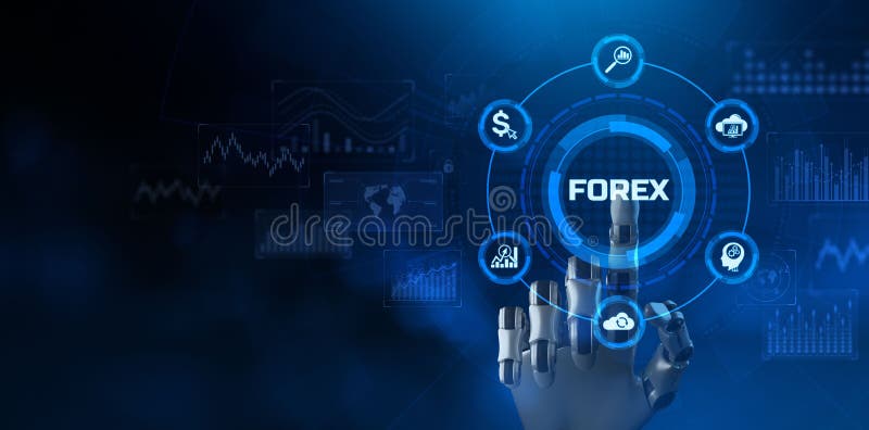 Forex Robot Trading Automation Concept. Robot Pressing Button on Screen ... Forex Robot Trading Automation Concept. Robot Pressing Button on Screen ...