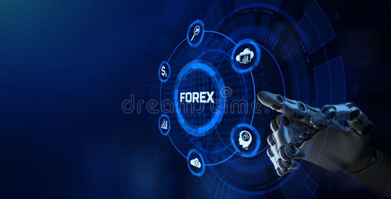Forex Robot Trading Automation Concept. Robot Pressing Button on Screen ... Forex Robot Trading Automation Concept. Robot Pressing Button on Screen ...