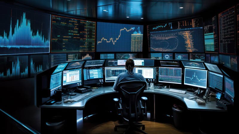 Forex Trader Sitting in Front of Many Screens Created with Generative ...