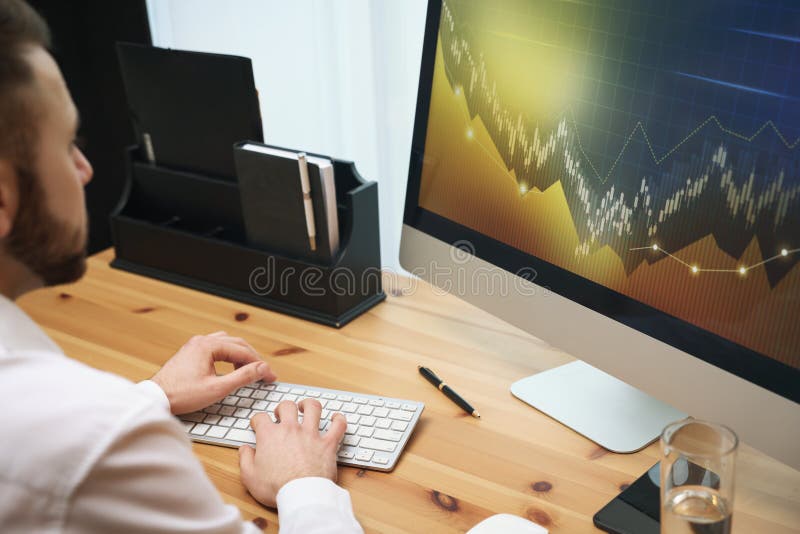 Forex Trader Working with Computer in Office Stock Image - Image of ...