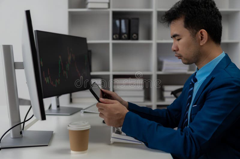 Forex Traders Man in Front of Multiple Computer Monitors Automated ...