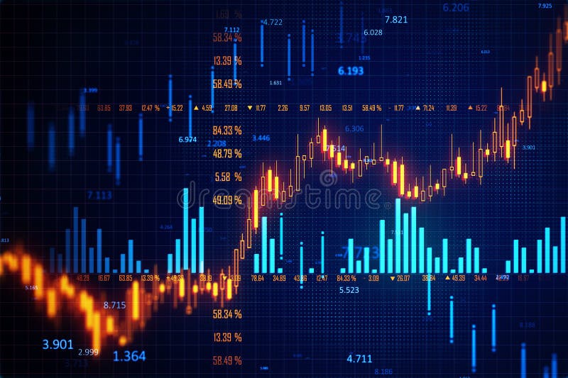 Forex Trading Chart with Candlestick Graph on a Digital Blue Background ...