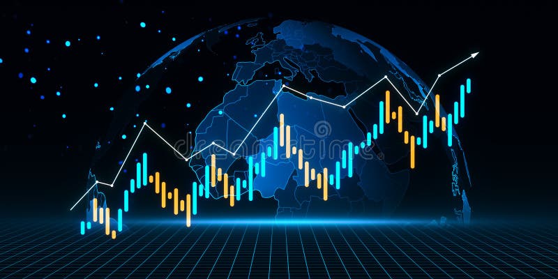 Forex Trading Chart with Upward Trend on Digital Globe Background. 3D ...