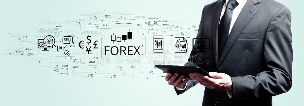 Forex Trading Concept with Businessman Holding a Tablet Editorial Image ...