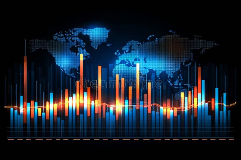 The Forex Trading Graph Has a Global Map on a Black Background. the 3D ...