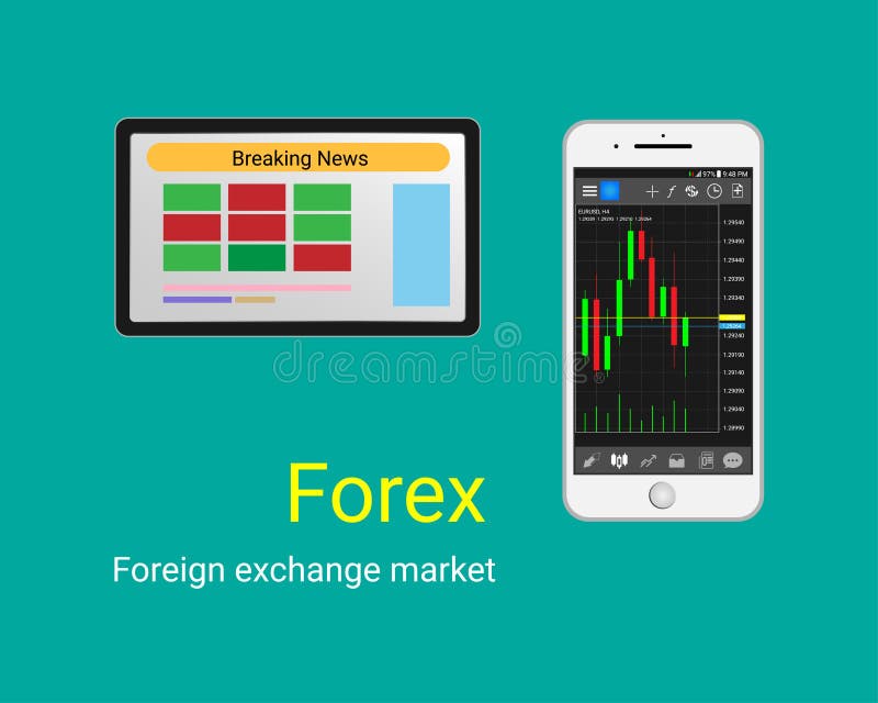 Forex Trading on Smart Phone and Tablet Vector Graph Editorial Stock ...